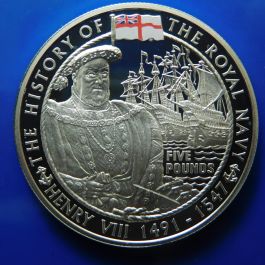 Guernsey 5 Pounds 2004 King Henry VIII with ships behind below coloured ...